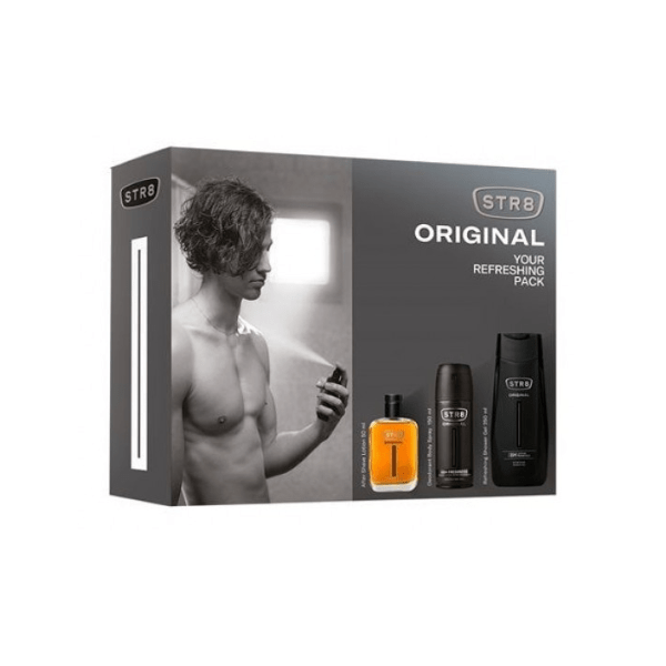 STR8 Original Men’s Gift Set After Shave Lotion 100ml, Deodorant Spray 150ml & Shower Gel 250ml