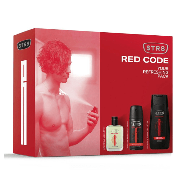 STR8 Red Code Men’s Gift Set After Shave Lotion 100ml, Deodorant Spray 150ml & Shower Gel 250ml