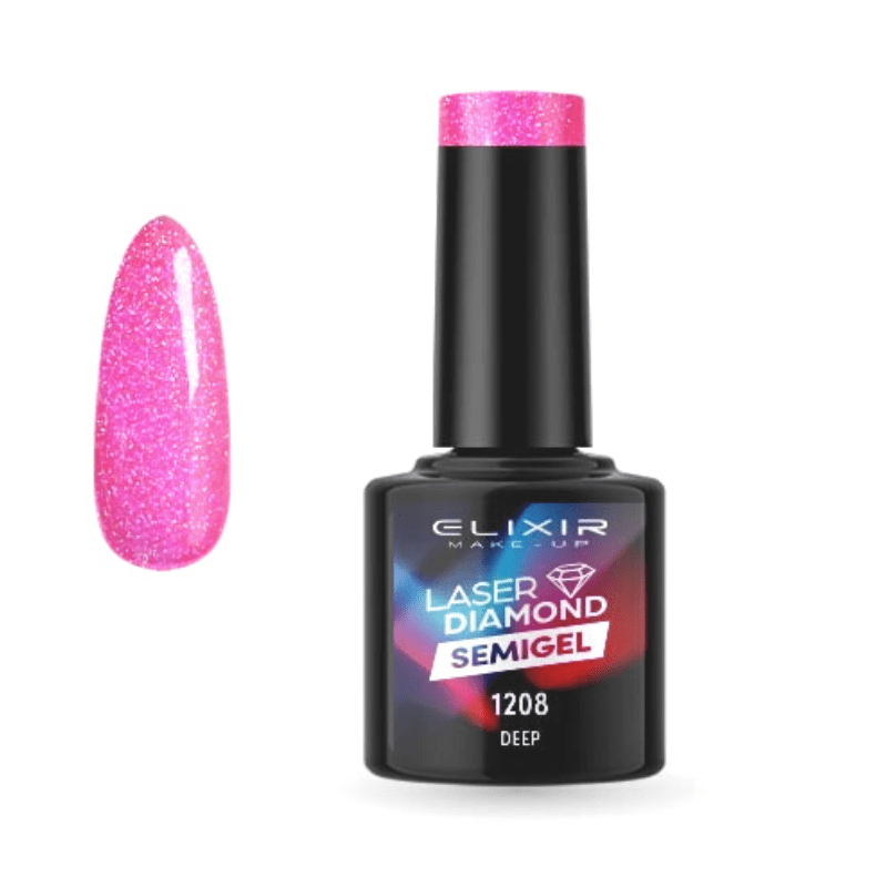 Elixir Professional Semi Gel – Ημιμόνιμο Βερνίκι Νυχιών Diamond Effect 1208 Deep Έντονο Ροζ ...